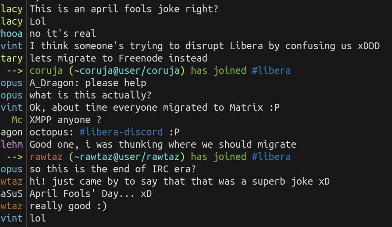Libera Chat - a popular IRC network plays an April Fool's joke about ...